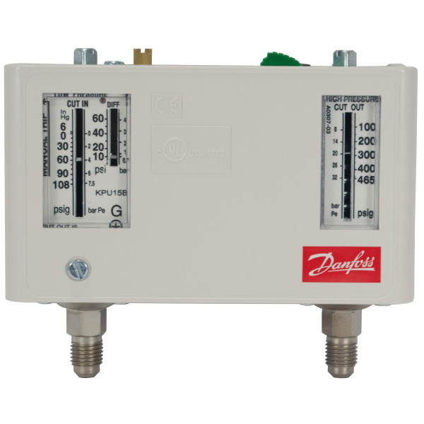 Pressure Control Danfoss Kpu15b 1/4 in M Flare, Automatic Reset (10 To 60 Psi), Manual Reset (60 ...